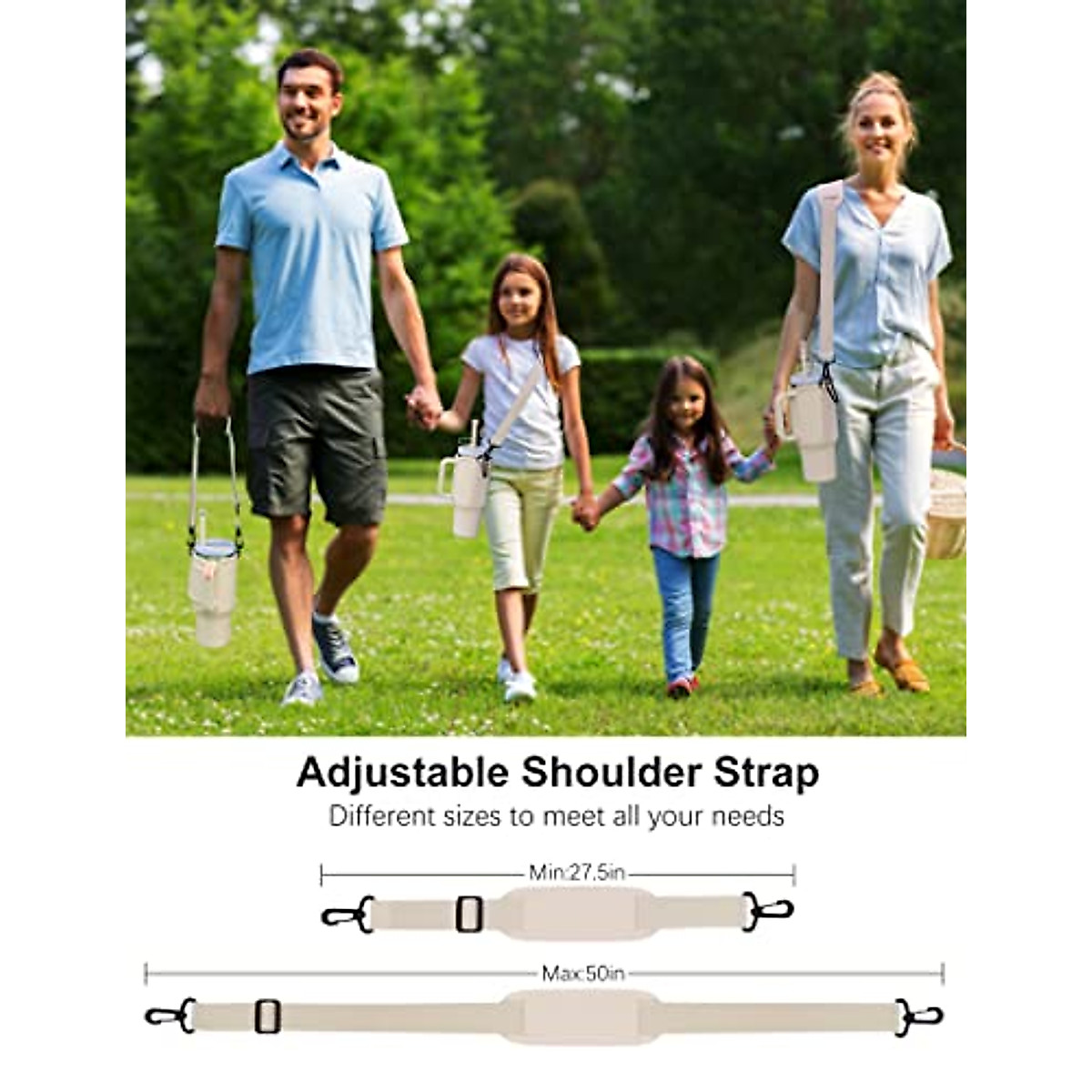 Aiscool Water Bottle Carrier Bag Holder for Stanley Quencher H2.0 Tumbler 40 Oz Cream, Neoprene Water Bottle Sling Bag Sleeve Holder Carrier with Adjustable Shoulder Strap & Straw Covers