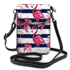 Beabes Pink Flamingo Crossbody Cell Phone Purse Animal Bird Tropical Flower Floral Summer LeafWallet Handbag