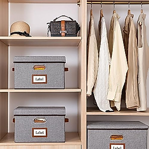 OUTBROS 6-Pack Large Collapsible Storage Bins with Lids, Foldable Fabric Storage Boxes Organizer Containers Baskets Cube with Label Window, for Home Bedroom Office, 13 * 9 * 7.9in Gray