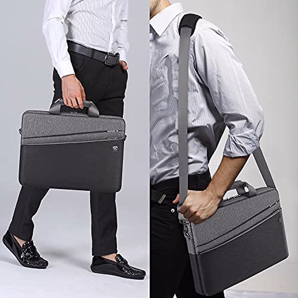 DOMISO 17 Inch Shockproof Laptop Carrying Case Business Briefcase Waterproof Messenger Shoulder Bag for 17"-17.3" Notebook/Chromebook/Dell/Lenovo/Acer/HP/MSI/ASUS, Black & Dark Grey