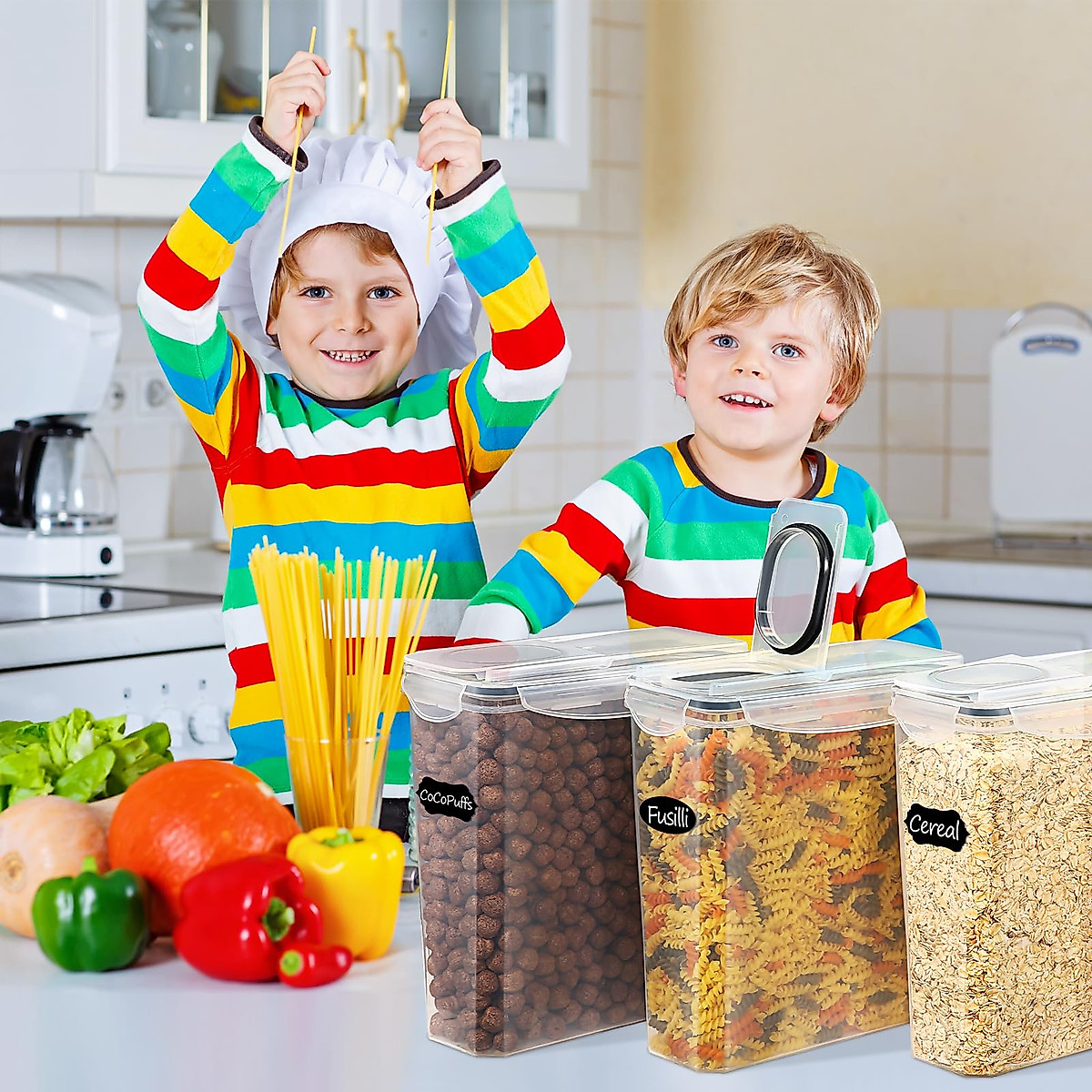 OSTBA APPLIANCE 4 PCS Food Storage Container 3.7L, Cereal Storage Containers with Lid Airtight, Clear Plastic BPA Free Kitchen Storage Containers for Flour, Oats, Careal Dispenser with Labels