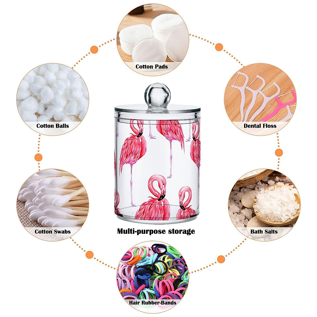SDMKA 2 Pack Apothecary Jars Bathroom Pink Flamingo Qtip Holder Storage Canister Clear Plastic Jar with Lid for Cotton Ball, Cotton Swab