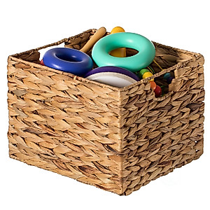 Natural Decorative Woven Water Hyacinth Storage Basket for The Playroom, Bedroom, and Living Room