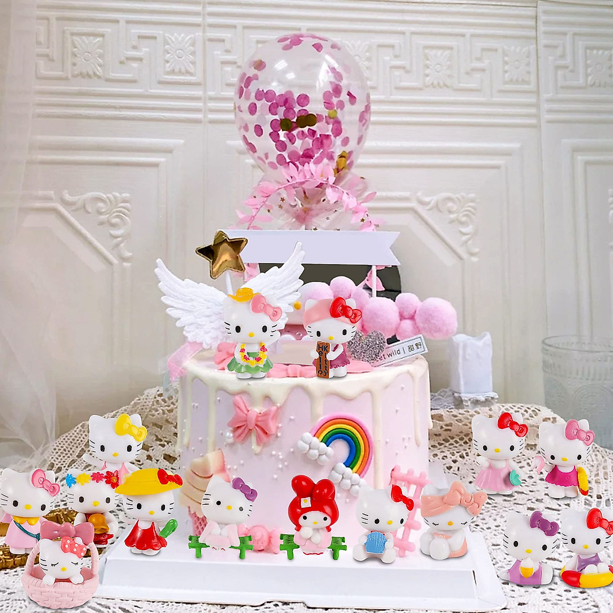 24Pcs Cute Kitty Cat Cake Topper Figurines, Cartoon Cupcake Toppers Figure Toys, Party Supplies Birthday Cake Decoration
