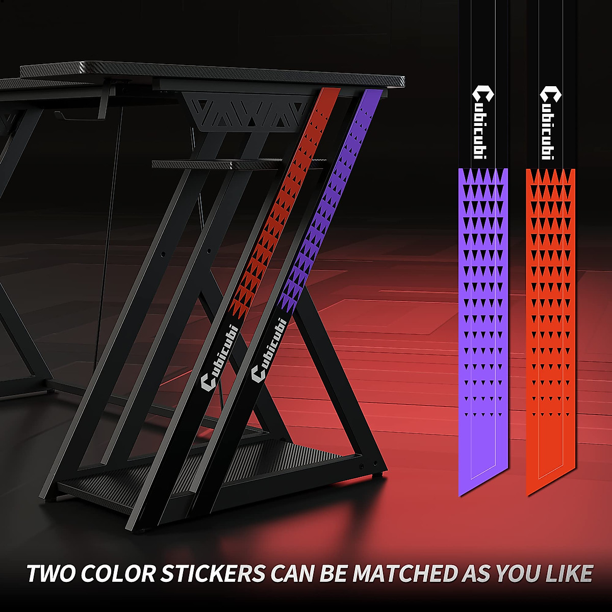 CubiCubi Aurora Gaming Desk with Carbon Fiber Surface, 55 Inch L Shaped Desk with Storage Shelves, Small Corner Computer Desk with Monitor Shelf, Gamer Desk PC Table, Black