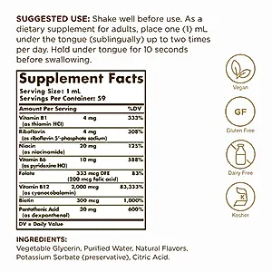 Solgar Sublingual Liquid B-12 2000 mcg with B-Complex, 2 fl oz- 2 Pack - Supports Production of Energy, Red Blood Cells - Healthy Nervous System & Heart Health - Vegan, Gluten Free - 59 Total Servings