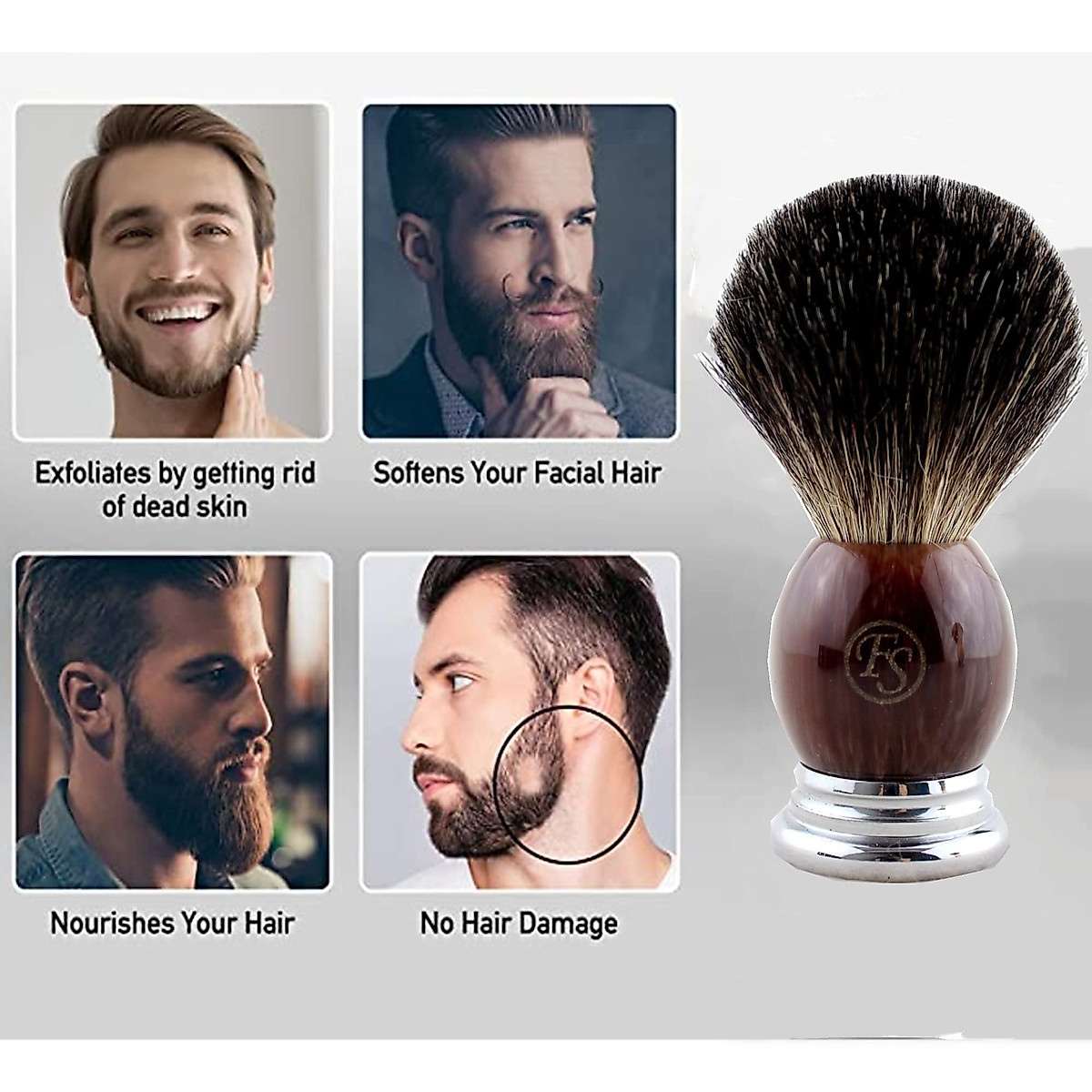 Shaving Brush for Men,Frank FS shaving Pure Badger Chrome Metal Brushes for Professional Shaving Gift to Father Husband(knot size 20mm)