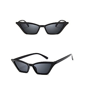 W&Y YING Retro Small Frame Skinny Cat Eye Sunglasses for Women Colorful Mini Narrow Square Thin Cateye Vintage Sunglasses (black)