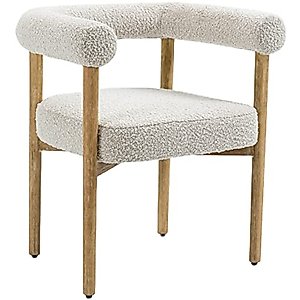 Meridian Furniture Hyatt Collection Mid-Century Modern Dining Chair, Solid Wood Finish, Rich Boucle Fabric, 26.5" W x 22" D x 28" H, Cream