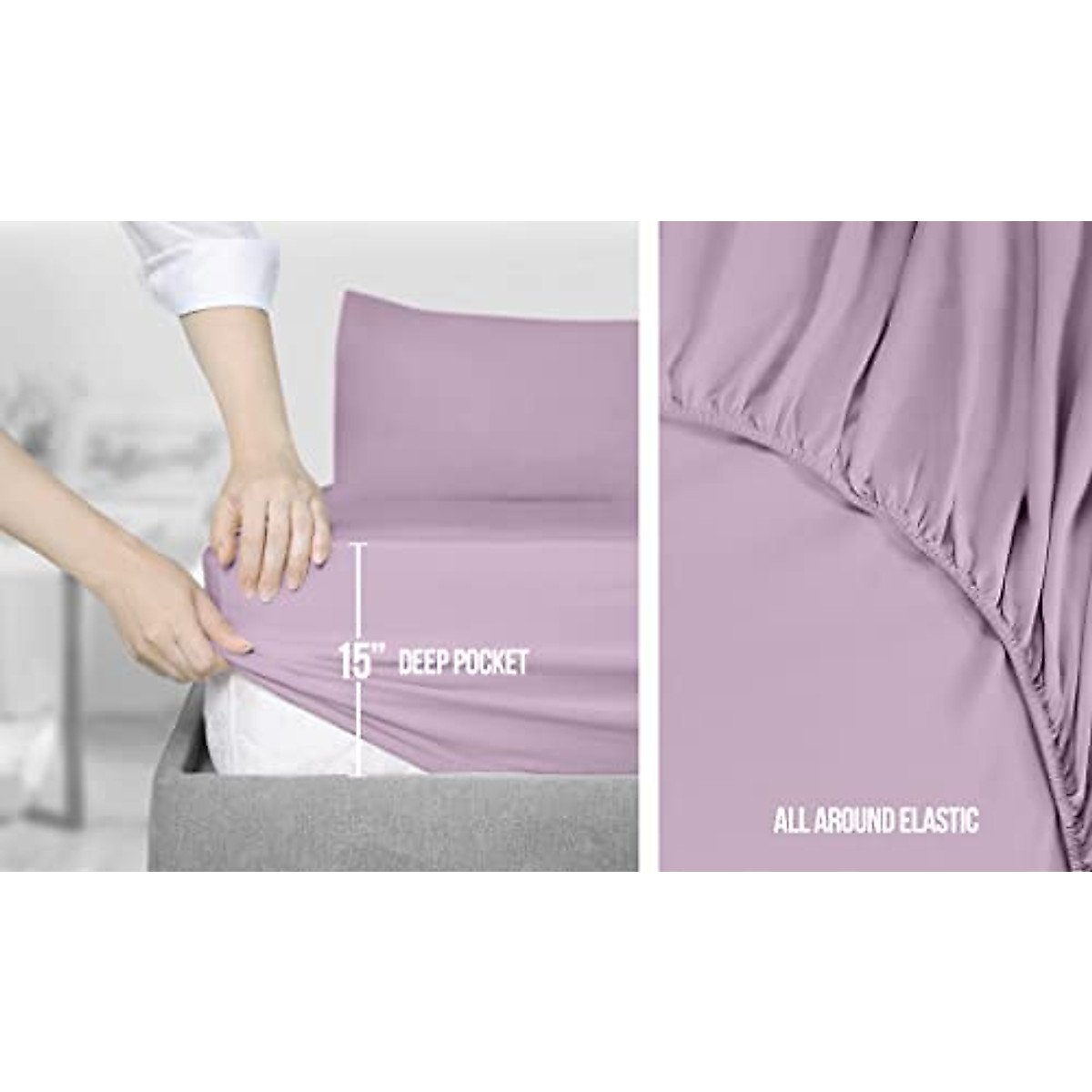 Utopia Bedding Queen Sheet Set – Soft Microfiber 4 Piece Luxury Bed Sheets with Deep Pockets - Embroidered Pillow Cases - Side Storage Pocket Fitted Sheet - Flat Sheet (Lavender)