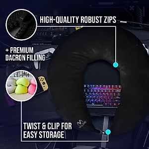 Rare Gaming Pillow | Ergonomic Gaming Lap Pillow Provides Wrist & Elbow Support, Reduces Shoulder & Neck Pressure | Plush Arm Rest Pillow with a Washable Cover & Easy-Storage Clip, (Black)