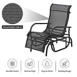 OUTGUAVA Outdoor Patio Glider Chair Porch Gliders Patio Swing Rocking Chair Metal Frame Swing Glider Chair with Breathable Mesh Fabric for Backyard Garden Porch, Black