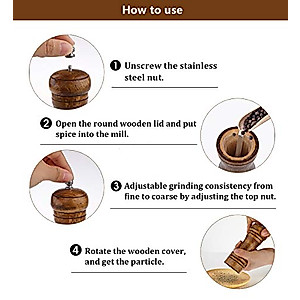 Salt and Pepper Grinders Set,Ouktor Manual Wooden Salt and Pepper Mills Shakers, Ceramic Rotor with Strong Adjustable Coarseness (5.5inch)