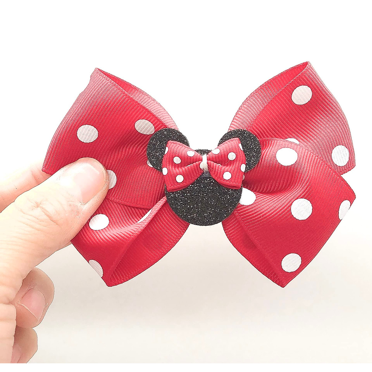 RCJERA Hair Clip, Baby Girl Mouse Ears Hair Bows Clips, 4pcs Polka Dot Hair Accessory for Baby Kids Girls Women, Mice Hair Accessories for Glitter Party Princess Decoration Cosplay