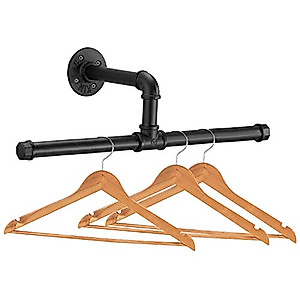 Elibbren Industrial Pipe Floating Clothing Rack Wall Mounted, Commercial or Residential Wardrobe Clothes Display, Heavy Duty Rustic Vintage Steel Black Metal Garment Bracket Frame, 1 Pack