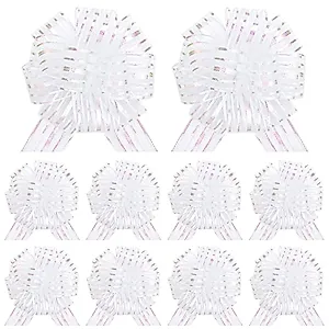 20 Pieces Large Pull Bow for Gift Wrapping 6 Inch Organza Gift Bow with Ribbon for Wrapping Gift Boxes, Baskets and Bags, Decorate Christmas, Wedding and Party (White)