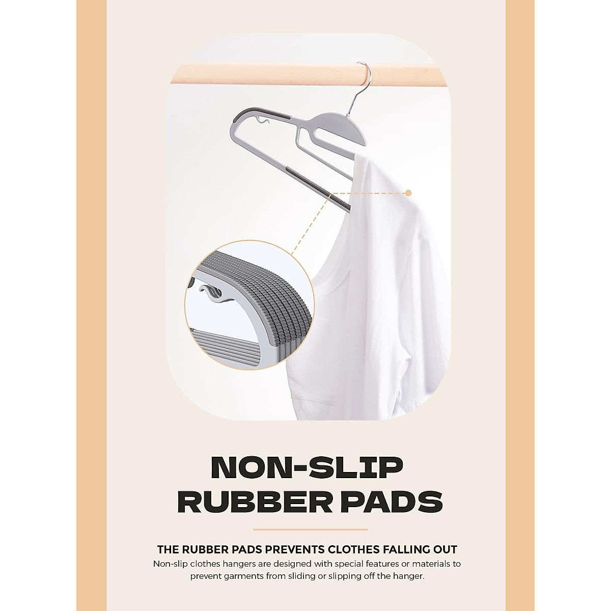 HOUSE DAY Grey Plastic Hangers 50 Pack, Slim Clothes Hangers Space Saving, Non Slip Hangers with Rubber Pads, Sturdy Coat Hangers for Closet, S-Shaped Hangers for Shirt, Suit, Pant, Skirt