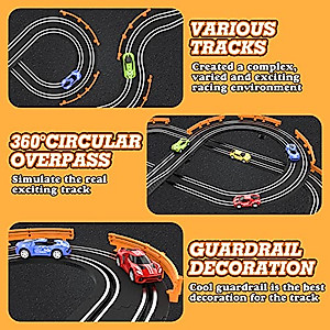 Slot Car Race Track Sets with 4 High-Speed Slot Cars, Battery or Electric Race Car Track for Boys and Kids, Dual Racing Game Lap Counter Circular Overpass Track, Gifts Toys for Boys Kids Age 6 7 8-12