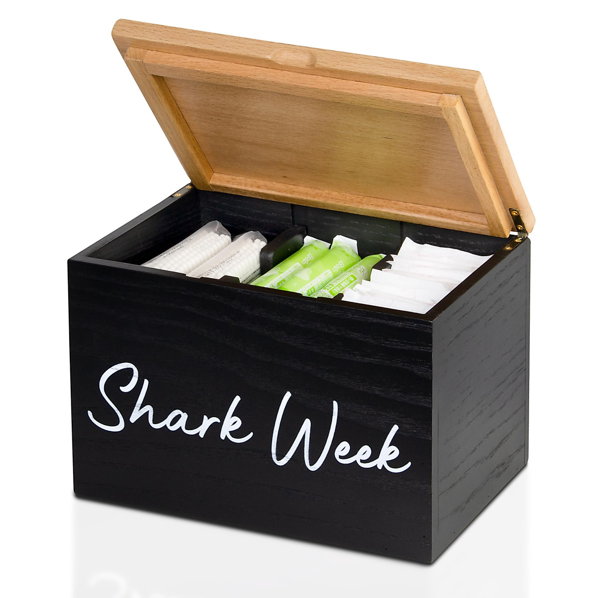 Shark Week Tampon and Pad Storage Box - Feminine Product Organizer for Bathroom, Tampon and Pad Holder, Shark Week Bathroom Organizer, Girl Stuff Box, Tampon and Pad Organizer for Bathroom