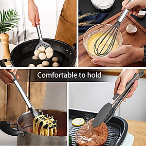 LIANYU 15-Piece Cooking Kitchen Utensils Set with Holder, Silicone Kitchen Tools Stainless Steel Handle, Slotted Spatula Spoon Turner Tong Whisk Brush for Cooking, Gray