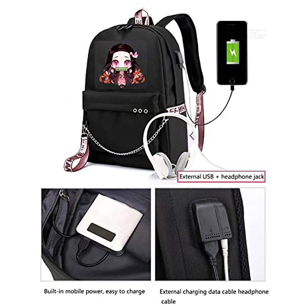 WZCSLM Anime Cosplay Laptop Backpack with USB Charging Port, Middle School College Bookbags for Women Men (black1)