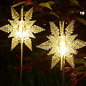 Aolyty Solar Garden Light Outdoor Decoration, 2 Pack Waterproof Solar Snowflakes Stake Lights Warm White LED Lighting for Path Yard Lawn Patio Party Christmas Decor
