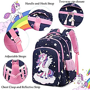 Dafelile Unicorn Backpack for Girls School Backpack Unicorn Bookbag 3 in 1 Set for Girls Elementary with Chest Strap and Lunch Bag