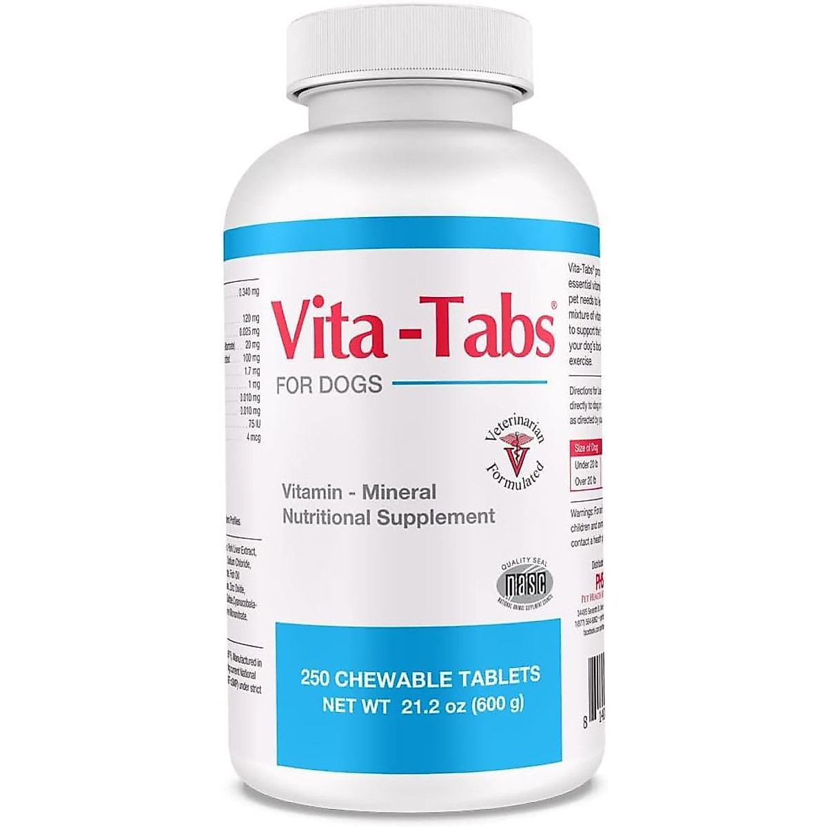 Vita-Tabs - Essential Vitamins, Minerals, Nutrients - Health Supplement for Dogs - Support Immune System, Bones - Liver Flavored - 250 Chewable Tablets