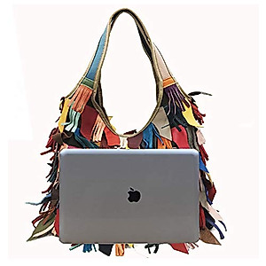 Segater® Women’s Random Multicolor Boston Bag Genuine Leather Colorful Patchwork Large Tote Handbag Hobo Purse Crossbody Big Bag