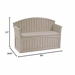 Suncast 50 Gallon Patio Bench with Storage - Decorative Resin Outdoor Patio Bench for Deck, Patio, Garden, Backyard - Ideal for Storing Toys, Cushions, Tools - Taupe ()