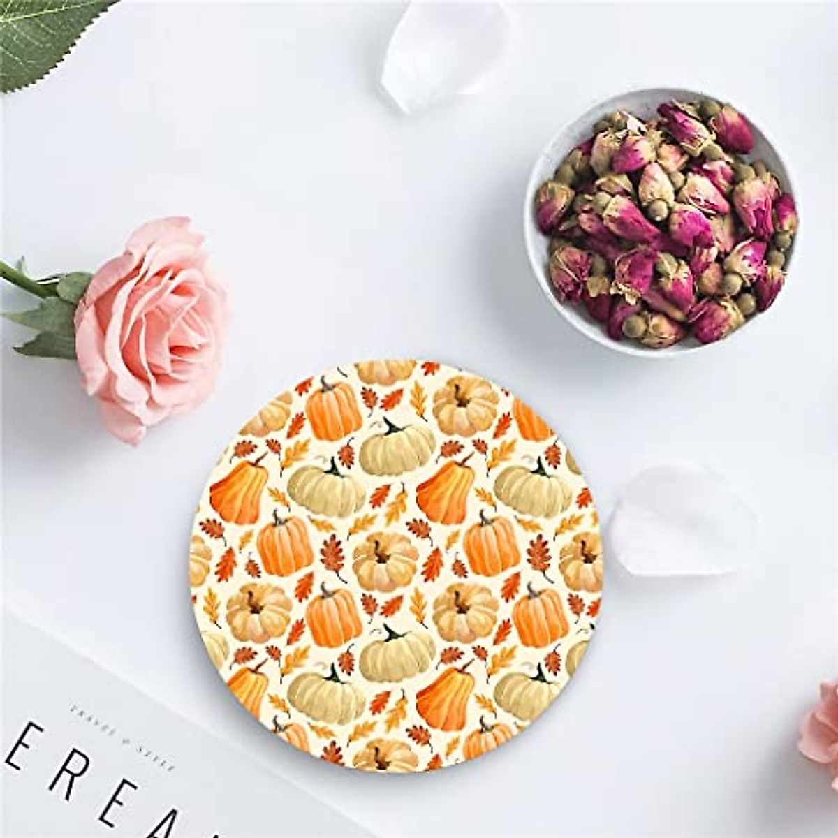 QUANJJ Autumn Maple Leaf Coasters Ceramic Set Round Absorbent Drink Coaster Coffee Tea Cup Placemats Table Mat (Color : D, Size : 8pcs)