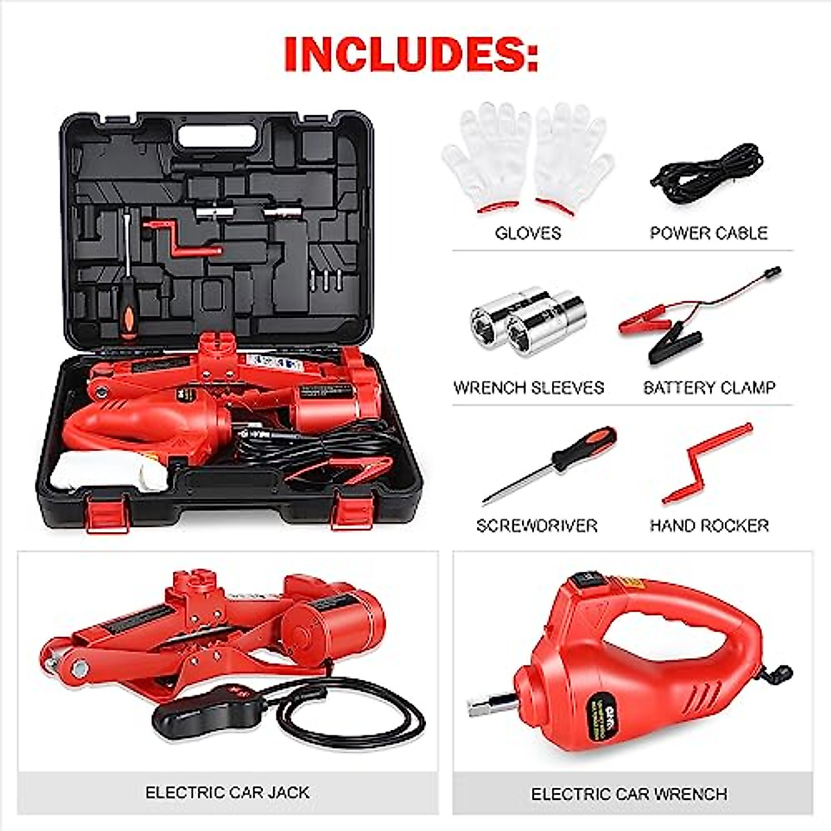 DNA MOTORING 3T Portable Electric Scissor Lift Jack Kit - 4.7'' - 13.8''(12-35cm) 12V Lifting Range Electric Car Jack & Impact Wrench for Auto Sedan SUV Repair, TOOLS-00281