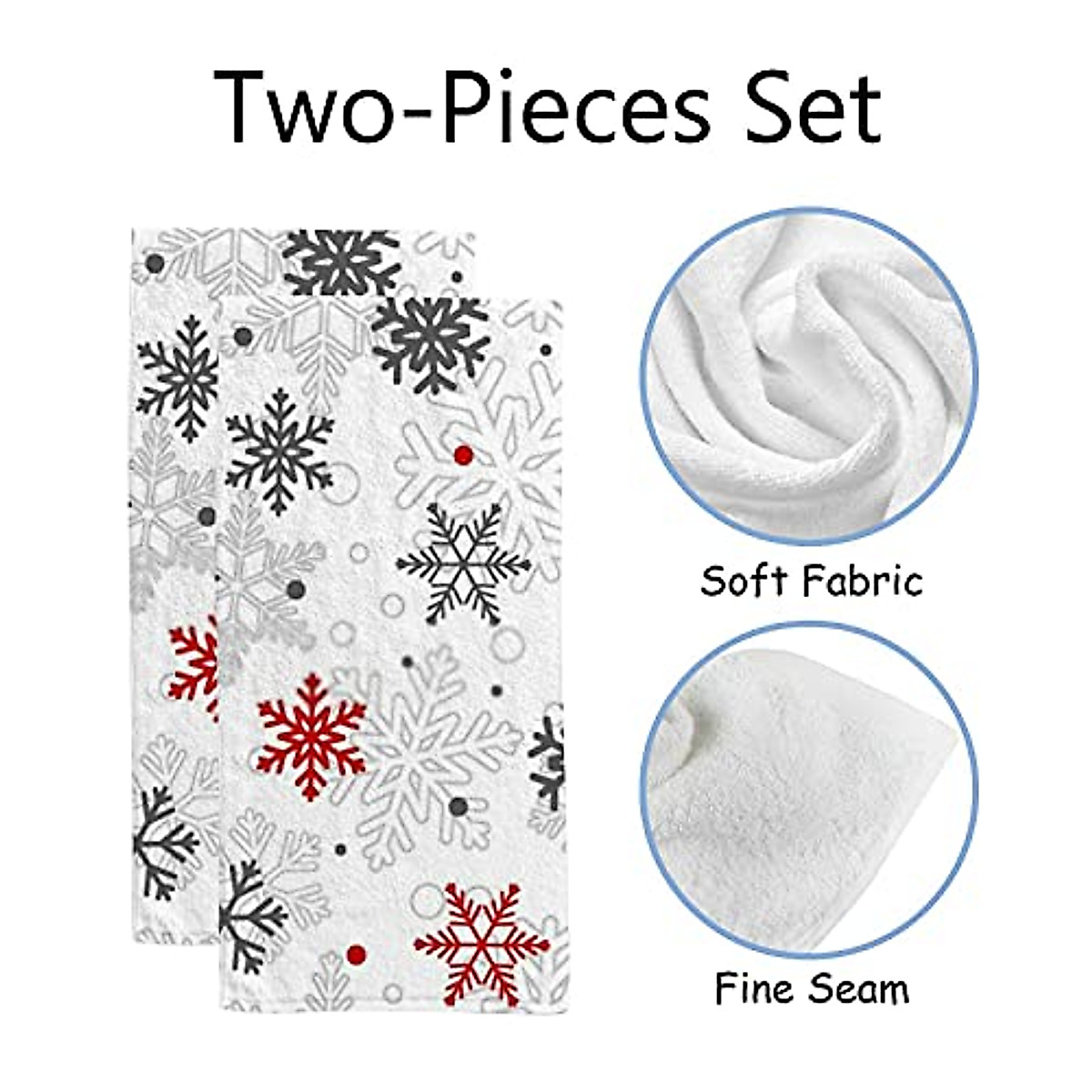 Vantaso Bath Hand Towels Set of 2 Christmas Gray Red Snowflakes Soft and Absorbent Washcloths Kitchen Hand Towel for Bathroom Hotel Gym Spa