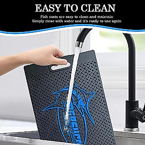 Mershca Fish Fillet Mat with Storage Bag, Portable Fish Cleaning & Cutting Board Grips Fish for Easy Filleting, Fish Mat for Scaling Fish, 14"x24"