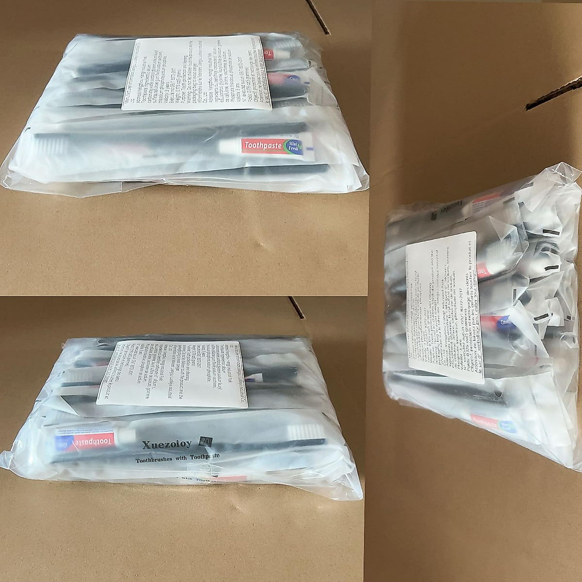 Xuezoioy Disposable Toothbrushes with Toothpaste Pack of 30,Black Individually Wrapped Disposable Travel Toothbrush Kit in Bulk for Homeless,Nursing Home,Shelter,Hotel,Charity