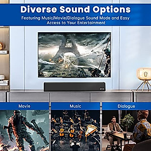 BESTISAN Sound Bars for TV, PC, Gaming, Monitor, 50 Watts Sound Bar with Bluetooth 5.0/HDMI ARC/Optical/Coaxial/AUX/USB Disk Connections, 3 Audio Modes, Bass Adjustable, 16 Inch, Wall Mountable