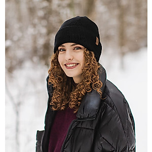 Winter Beanie Hats for Men Women, Fleece Lined Beanie Soft Warm Knit Hat Ski Stocking Cuffed Cap (Black)