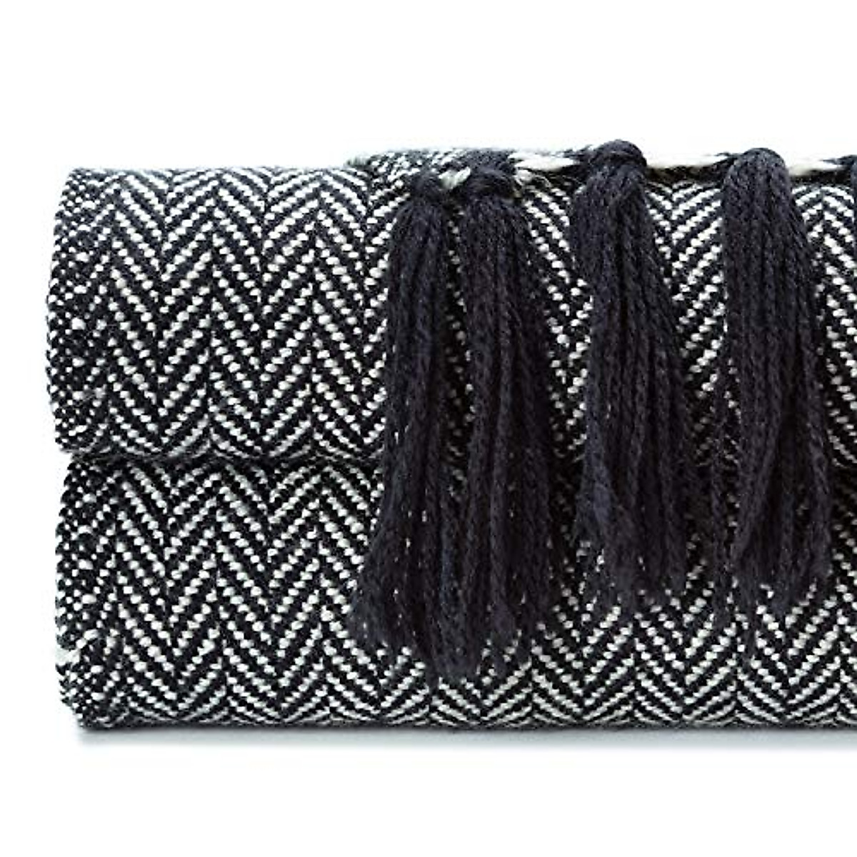 Chanasya Mini Chevron Super Soft Throw Blanket with Tassels Warm Cozy Lightweight Blanket for Bed Sofa Chair Couch Cover Living Bed Room Black and White Chevron Blanket (50x65 Inches)