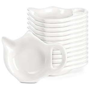 Elsjoy Set of 12 Teapot Shaped Tea Bag Holder, Ceramic Tea Bag Coaster for Used Tea Bag, Cute Tea Bag Dish Saucer Teabag Caddy Holder Set for Organizing Tea Time