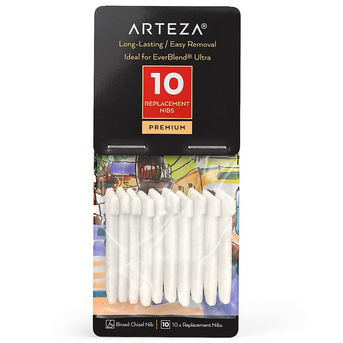 ARTEZA Marker Tip Pack, 10 Broad Chisel Nibs, Marker Nib Replacements for EverBlend Alcohol Markers, Art Supplies for Drawing, Sketching, and Lettering