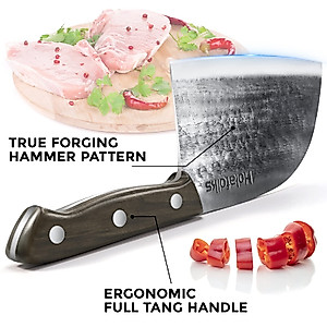HolaFolks Serbian Chef Knife, Anti-Rust Oil Coating Kitchen Cooking Knife with Sheath, Dividing Knife Hand Forged High Carbon Steel Butcher Knife for Home Kitchen Restaurant Cooking Camping