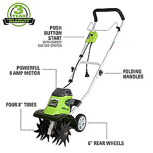 Greenworks 8 Amp 10-Inch Corded Tiller, 27072