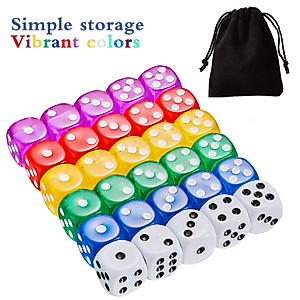 6 Pieces Dice Cup PU Leather Felt Lining Quiet Shaker with 30 Dices Compatible with Craps Backgammon Game (Black)