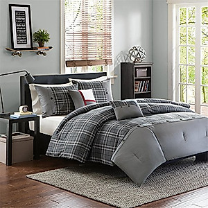 Intelligent Design Daryl 5 Piece Plaid All Seasons PrintComforter Set, Full/Queen, Grey - Ultra Soft Microfiber Teen Bedding
