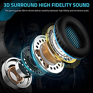 Pacrate Gaming Headset with Microphone for PC PS4 PS5 Headset Noise Cancelling Gaming Headphones for Laptop Mac Switch Xbox One Headset with LED Lights Deep Bass for Kids Adults Black Blue