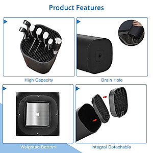 Universal Knife Block, Safe Knife Holder Storage with Slots for Scissors and Sharpening Rod, Detachable for Easy Cleaning, Space Saver Knife Organizer, Unique Slot Design to Protect Blade (Black)