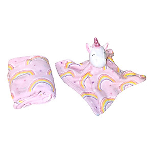 SONA G DESIGNS Plush Animal Security Lovey with Blanket Gift Set for Newborn Infant - Custom Personalized Available (Rainbow Unicorn Set with Embroidered Name)