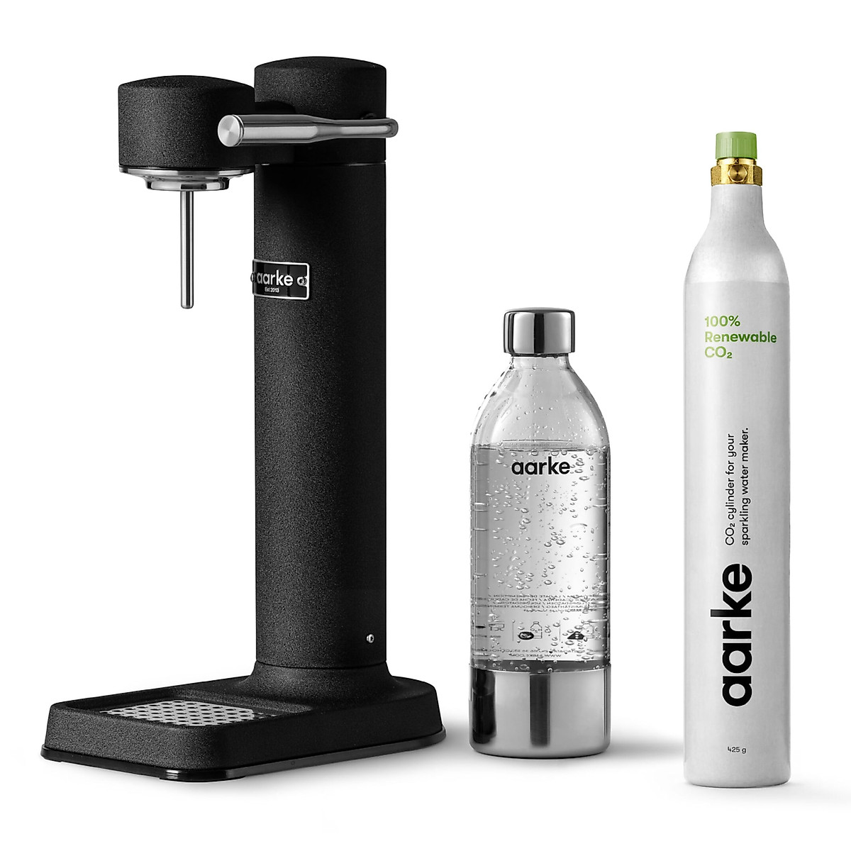 aarke Carbonator lll with CO2 Cylinder, Sparkling & Carbonation Water Machine, Stainless Steel with PET BPA-Free Reusable Bottle Volume 800 mL (Matte Black)