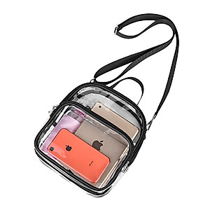 Clear Crossbody Purse Bag Stadium Approved Clear Tote Bag with Strap for Concert Sports Work Gym Games (Black)