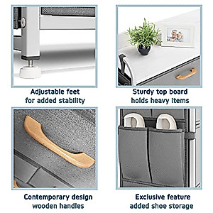 Nestl Fabric Dresser Organizer, 4 Drawer Dresser, Storage Dresser for Closet Storage - Small Dresser for Bedroom, Nursery, & Closet with Shoe Rack, Easy to Pull Wood Handles & Textured Wood Top - Gray